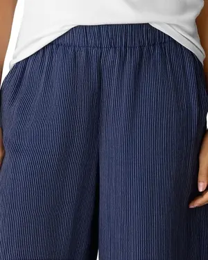 Eileen Fisher Striped Cotton Gauze Wide Ankle Pants