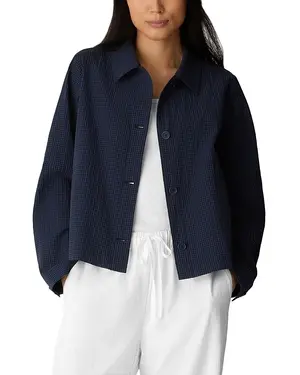 Eileen Fisher Cotton Pucker Check Classic Collar Jacket