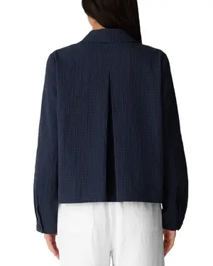 Eileen Fisher Cotton Pucker Check Classic Collar Jacket