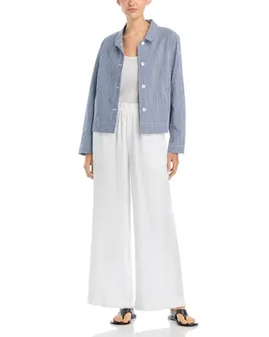 Eileen Fisher Cotton Pucker Check Classic Collar Jacket - Light Dive