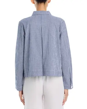 Eileen Fisher Cotton Pucker Check Classic Collar Jacket - Light Dive
