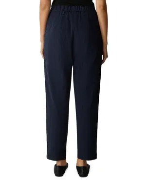 Eileen Fisher Cotton Pucker Check High Waist Pants - Deep Dive