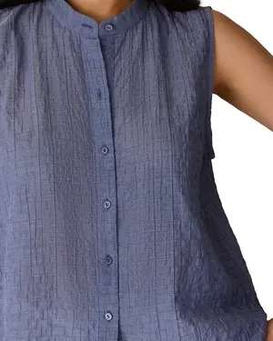Eileen Fisher Cotton Microstripe Pucker Sleeveless Shirt - Deep Dive