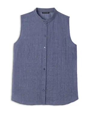 Eileen Fisher Cotton Microstripe Pucker Sleeveless Shirt - Deep Dive
