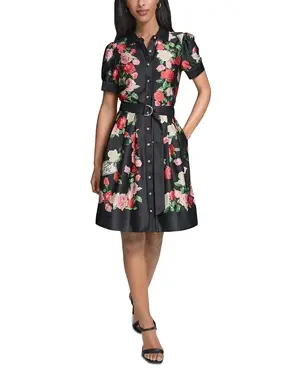 Karl Lagerfeld Paris Floral Print Belted Shirt Dress