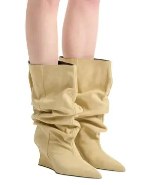 Balmain Draped Suede Wedge Ankle Boots