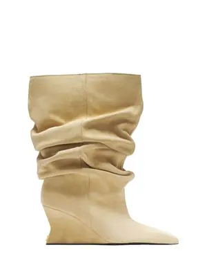Balmain Draped Suede Wedge Ankle Boots