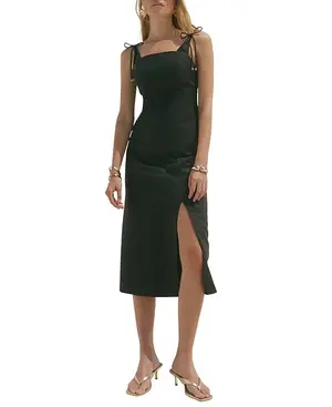 Mint Velvet Linen Bow Detail Midi Dress - Black