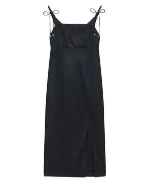 Mint Velvet Linen Bow Detail Midi Dress - Black