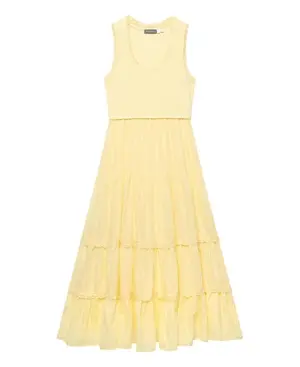 Mint Velvet Crochet Trim Tiered Midi Dress - Yellow