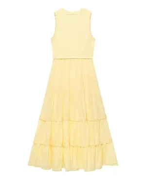 Mint Velvet Crochet Trim Tiered Midi Dress - Yellow