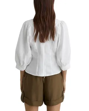 REISS Evie Linen Balloon Sleeve Top - Ivory