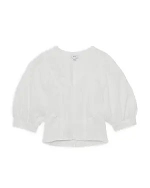 REISS Evie Linen Balloon Sleeve Top - Ivory