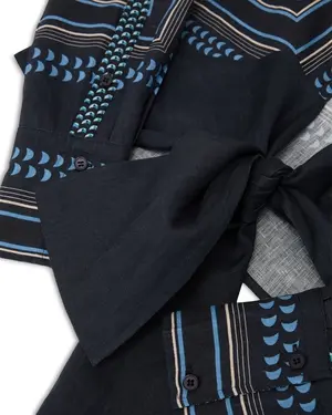 REISS Jackson Linen Shirt With Geometric Print And Front Tie Detail