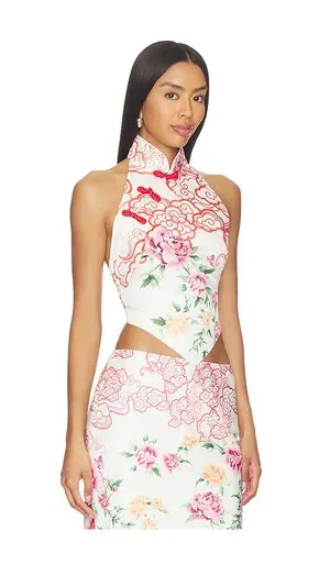 SAU LEE Fiora Halter Top With Floral Print