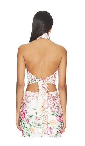 SAU LEE Fiora Halter Top With Floral Print