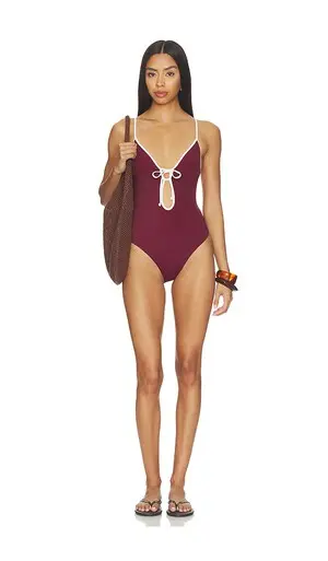 Onia One Piece Swimsuit With Adjustable Straps - Dark Cherry & White