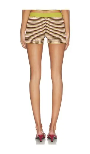 DE ROCOCO Crochet Knit Striped Mid Rise Shorts