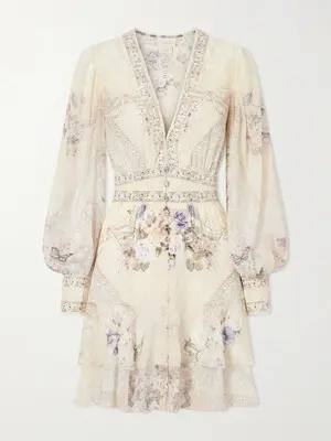 Camilla Printed Embellished Silk-chiffon Midi Dress - Neutrals