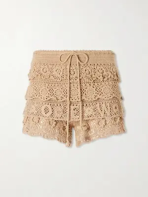 Loewe Tiered Crocheted Cotton Drawstring Shorts