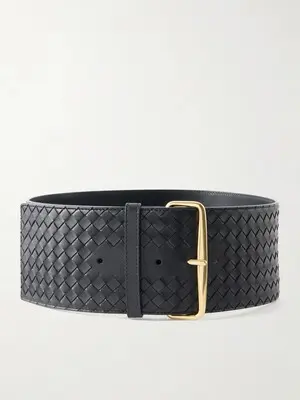 Bottega Veneta Alto Intrecciato Leather Belt - Black