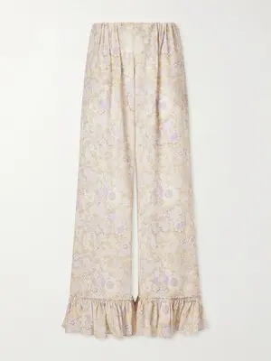 Chloé Ruffled Floral-print Silk-charmeuse Wide-leg Pants - Multi
