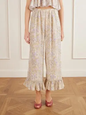 Chloé Ruffled Floral-print Silk-charmeuse Wide-leg Pants - Multi