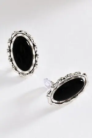 ZEPPELIN THE LABEL Fortuna Earrings In 18k -plated Brass With Onyx - Silver