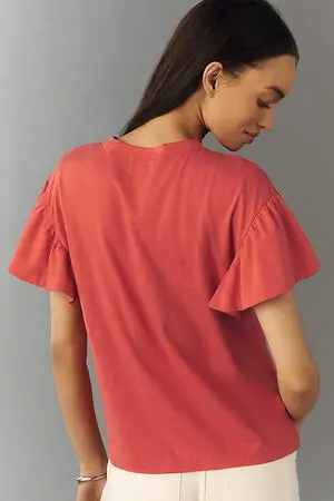 NATION LOS ANGELES Camille Flutter-sleeve Tee - Light Red