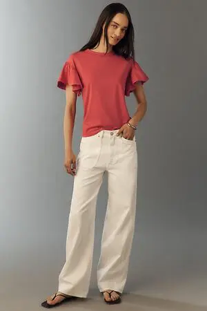 NATION LOS ANGELES Camille Flutter-sleeve Tee - Light Red