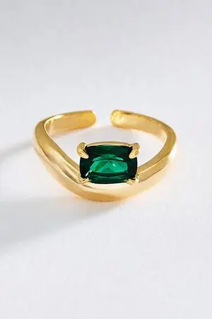 Anthropologie Bezel Stone Ring - Emerald