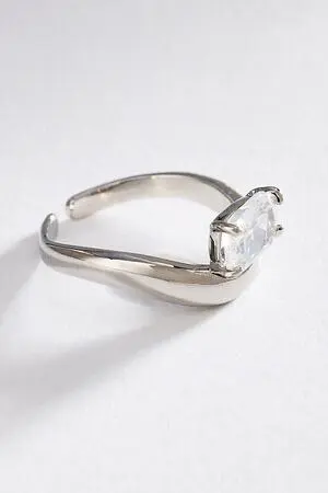 Anthropologie Bezel Stone Ring - Silver