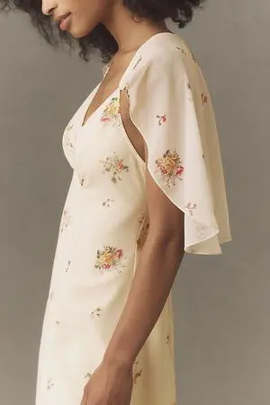 Bhldn Chiffon Cape Maxi Dress - Yellow Pattern