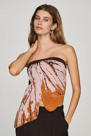 Anthropologie Butterfly Wing Graphic Tube Top - Brown Pattern