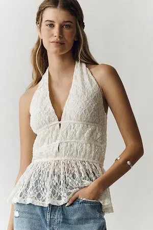 Anthropologie Lace Plunge Halter Top