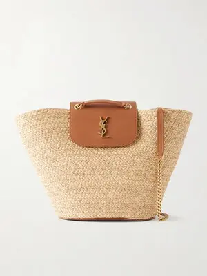 Saint Laurent Panier Raffia Tote With Leather Trim And Chain Strap - Multi