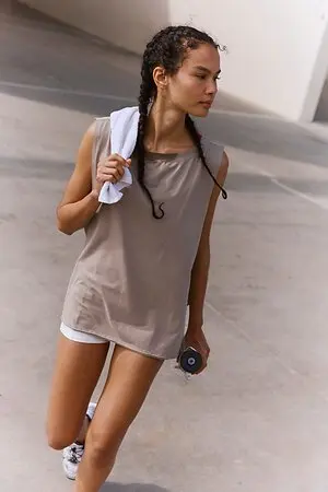 Free People Hot Shot Boat Neck Tank - Sage Stone