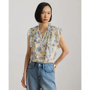 Ralph Lauren Floral Ruffle-trim Georgette Shirt