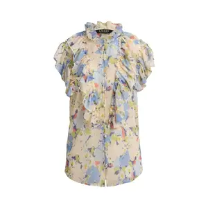 Ralph Lauren Floral Ruffle-trim Georgette Shirt