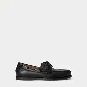 Ralph Lauren Merton Tumbled Leather Boat Shoe - Triple Black
