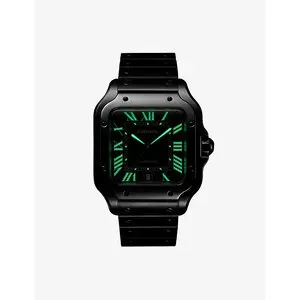 Cartier Santos De Watch Large Model Steel Watch 9.8mm - Black Steel