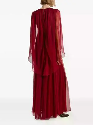 Alberta Ferretti Silk V-neck Cape Dress