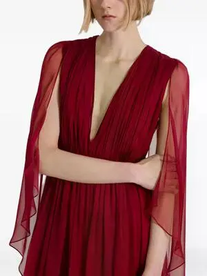 Alberta Ferretti Silk V-neck Cape Dress