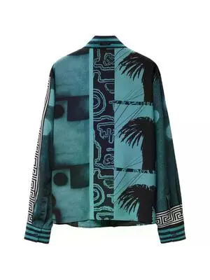 Versace Printed Silk Crêpe-de-chine Regular Shirt - Blue