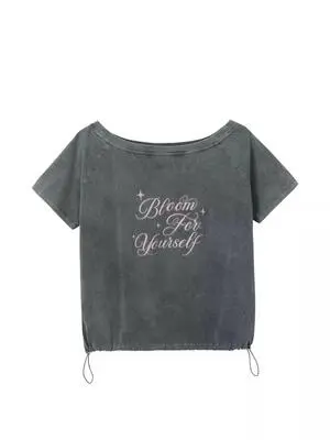 B+AB Off-shoulder T-shirt With Drawstring Hem - Grey