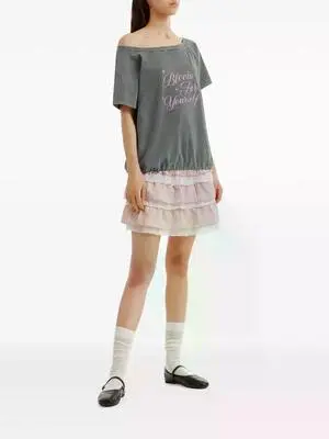 B+AB Off-shoulder T-shirt With Drawstring Hem - Grey