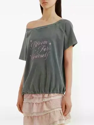 B+AB Off-shoulder T-shirt With Drawstring Hem - Grey