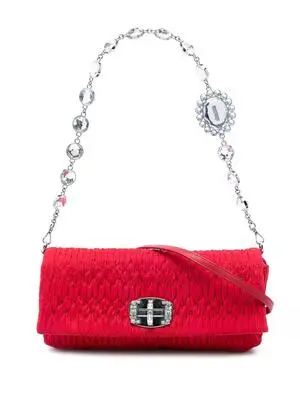 Miu Miu Matelassé Nylon Crystal Chain Satchel - Red