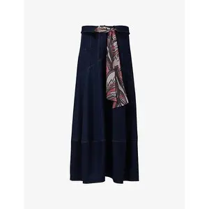 LEEM Tie-waist Denim Maxi Skirt - Blue