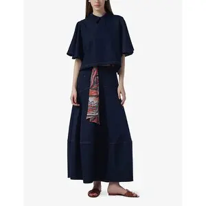 LEEM Relaxed-fit Collared Denim Top With Short Sleeves